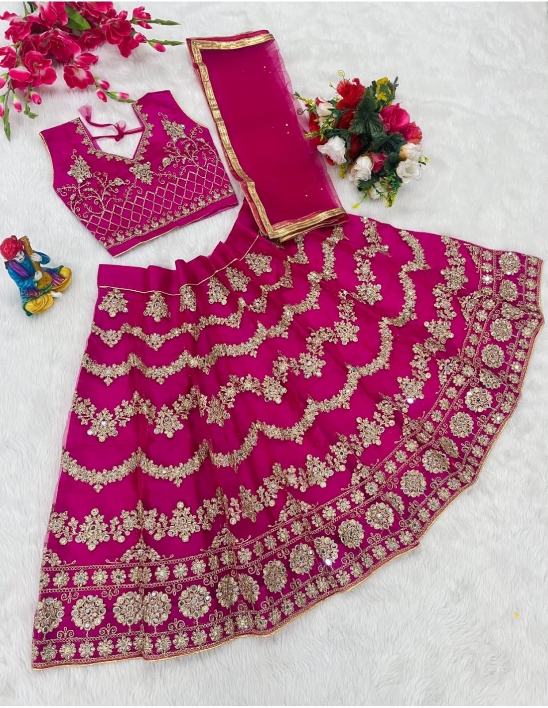 Lehenga choli sari fille enfant Amrita doré Rose Enfant ( Tenue ind...