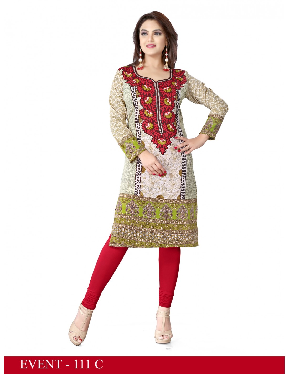 Tunique indienne ethnique kurti long bohème Rouge A231 Robe indienn...