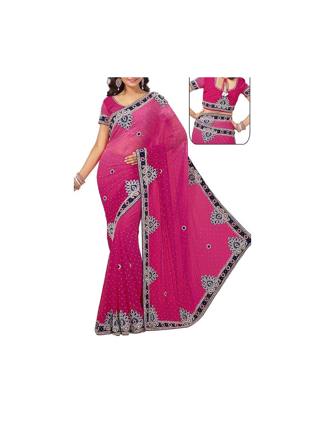 Sari indien MEERA Rose et argenté Robe indienne (sari indien, tuniq...