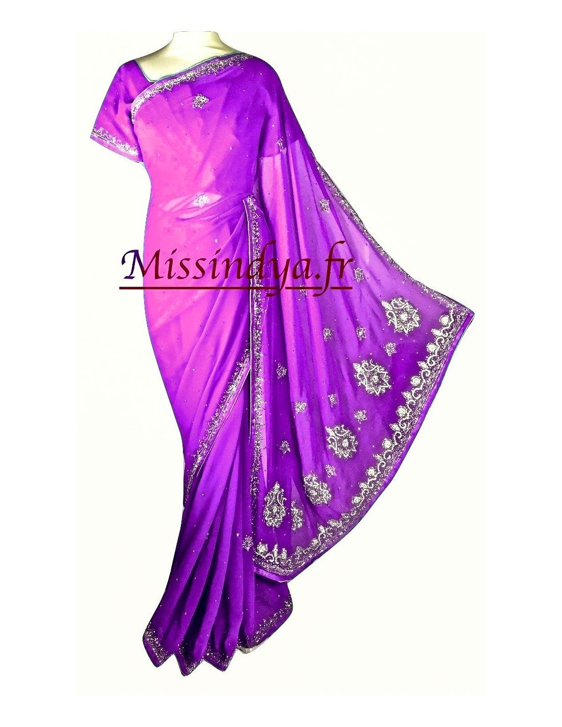 Sari indien violet et argenté Pavita Robe indienne (sari indien, tu...