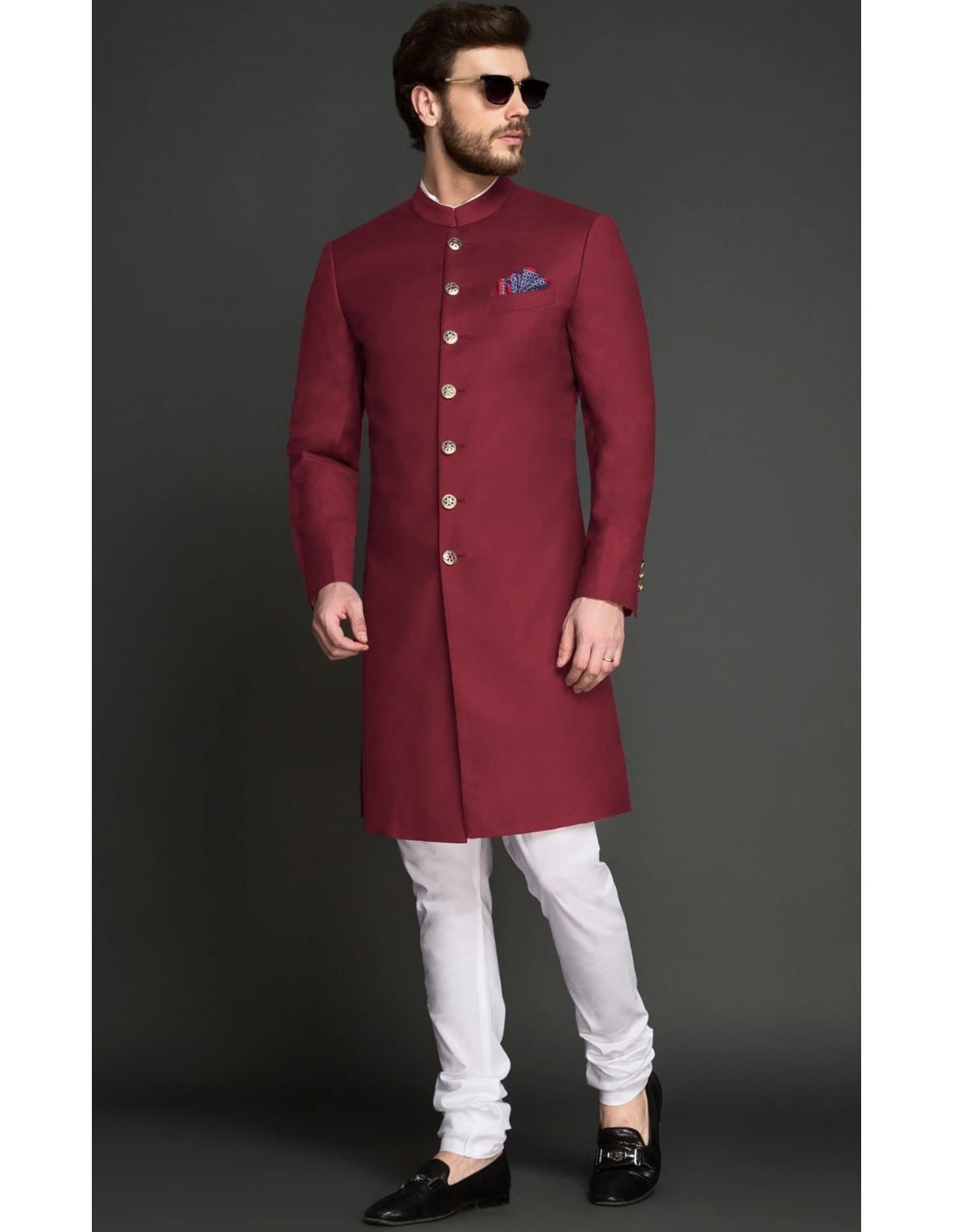 Sherwani Kurta Homme ACHKAN Jodhpuri haute gamme rouge Homme ( sher...