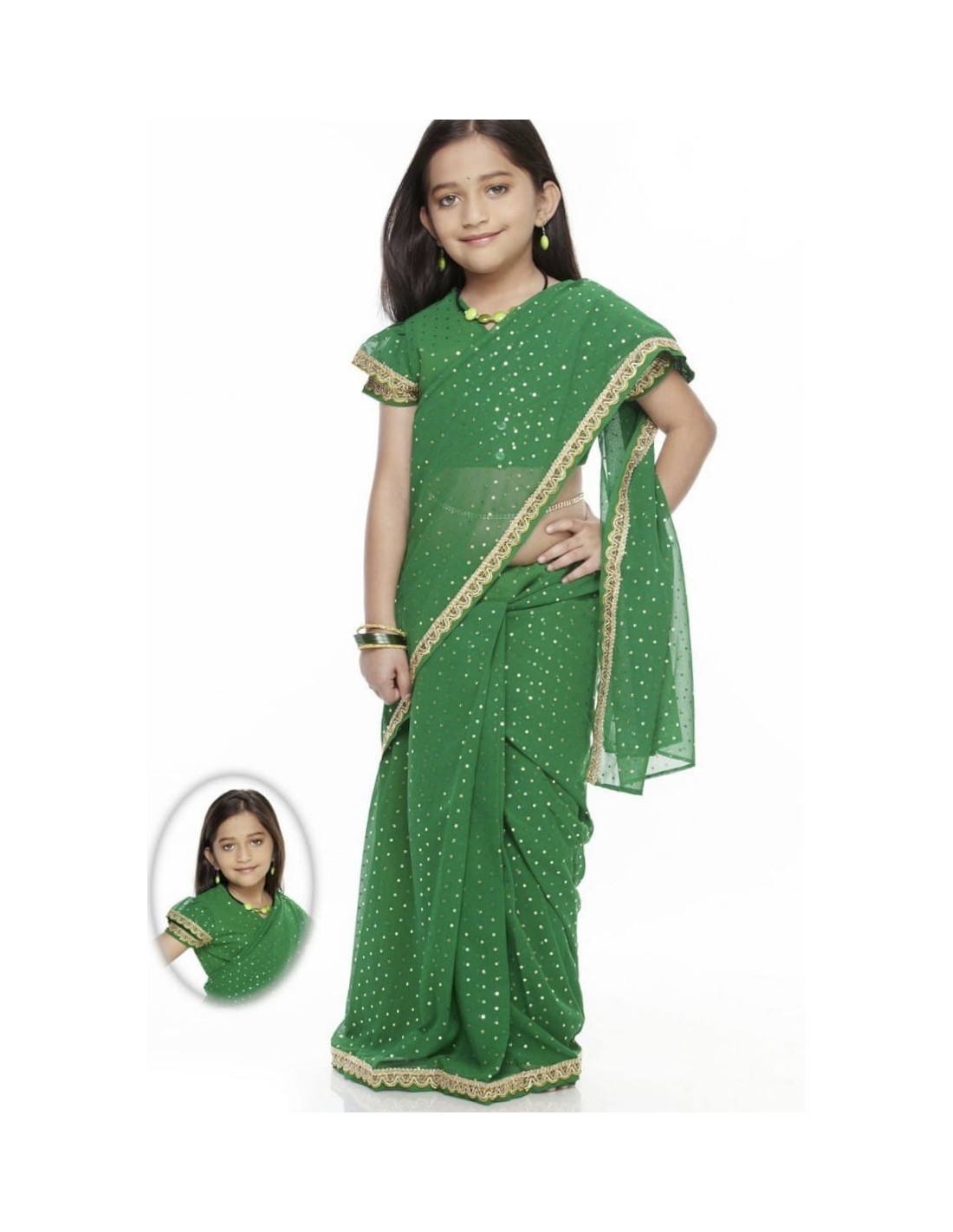Sari fille enfant prêt à porter bollywood vert et doré Enfant ( Ten...