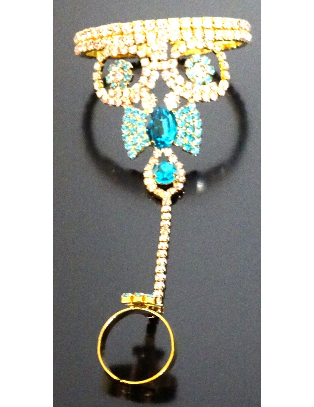 Bijoux de main Doré & Bleu Turquoise Bijoux indiens