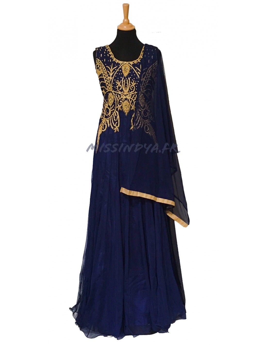 Robe indienne de Soirée Salmaa bleu marine Robe indienne (sari indi...