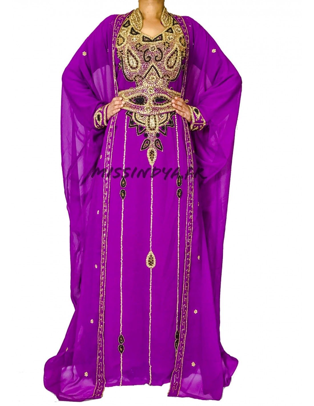Robe de dubai cape prune & dorée Caftan Robe dubai Takchita