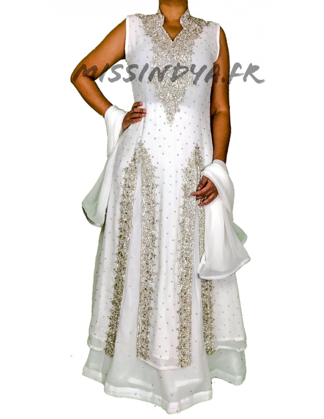 Lehenga choli sari perlé argente Robe indienne (sari indien, tuniqu...