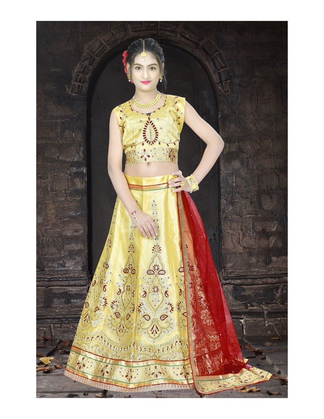 Lehenga choli sari fille Bahu doré Enfant ( Tenue indien fille et g...