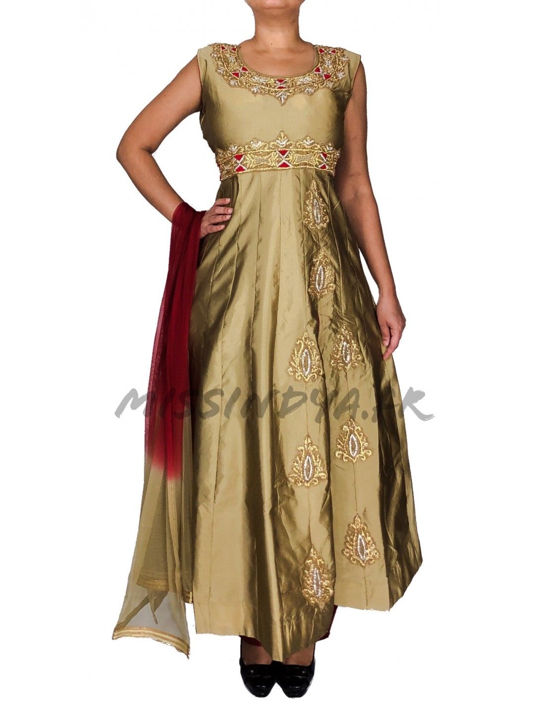 Salwar Kameez Sharma doré et rouge Robe indienne (sari indien, tuni...