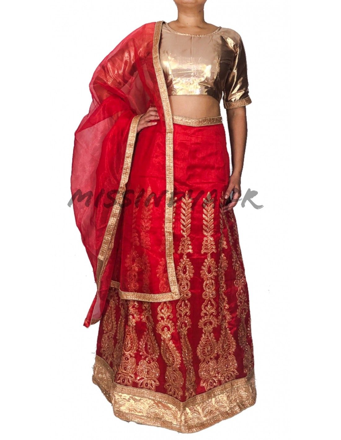 Lehenga choli Sari Manish Rouge doré Lehenga choli (ensemble jupe e...