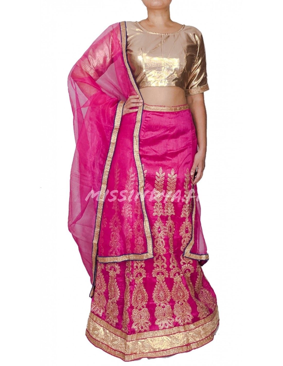 Lehenga choli Sari Manish Rose doré Lehenga choli (ensemble jupe et...