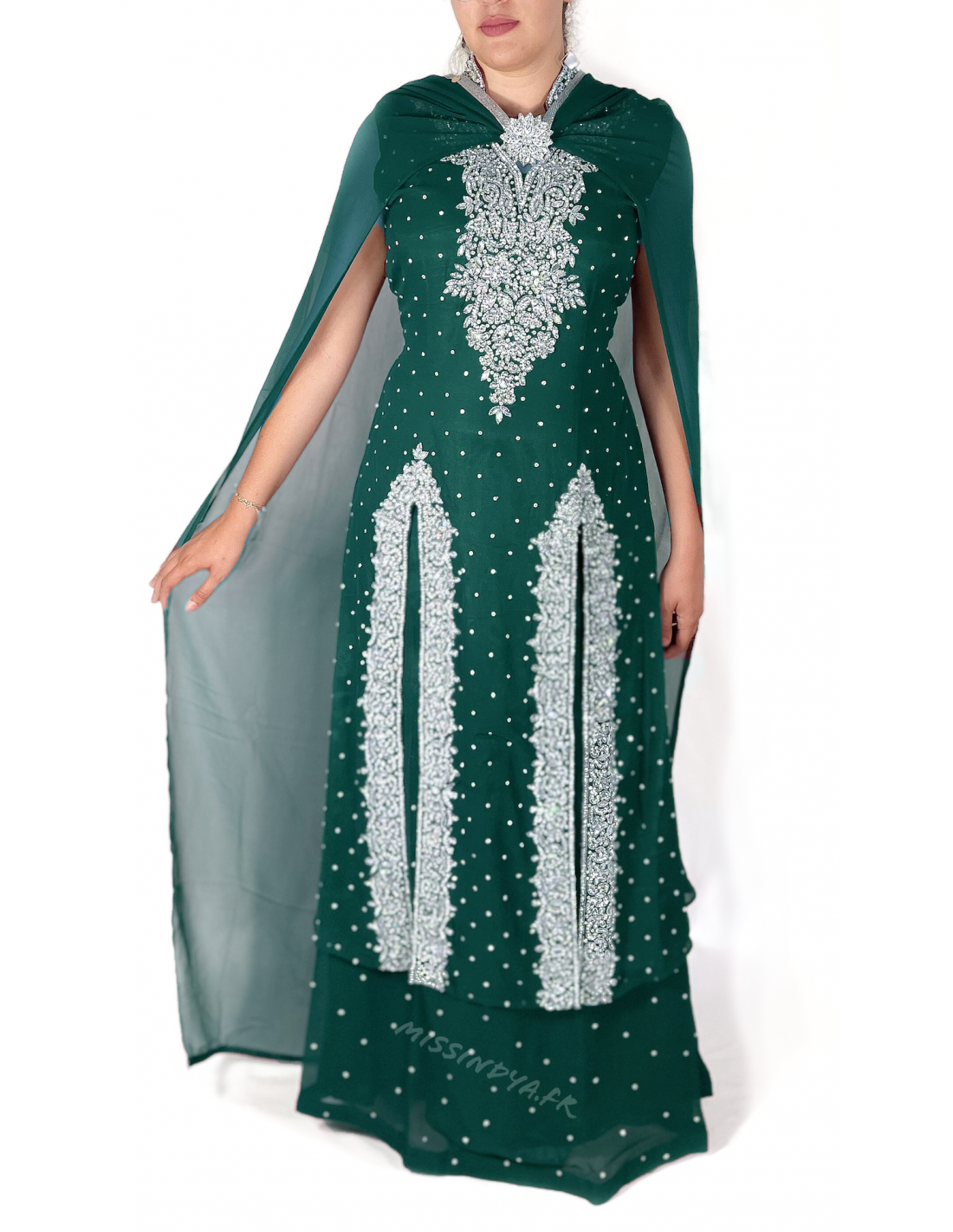 Lehenga choli maharani sari perlé vert argente Robe indienne (sari ...