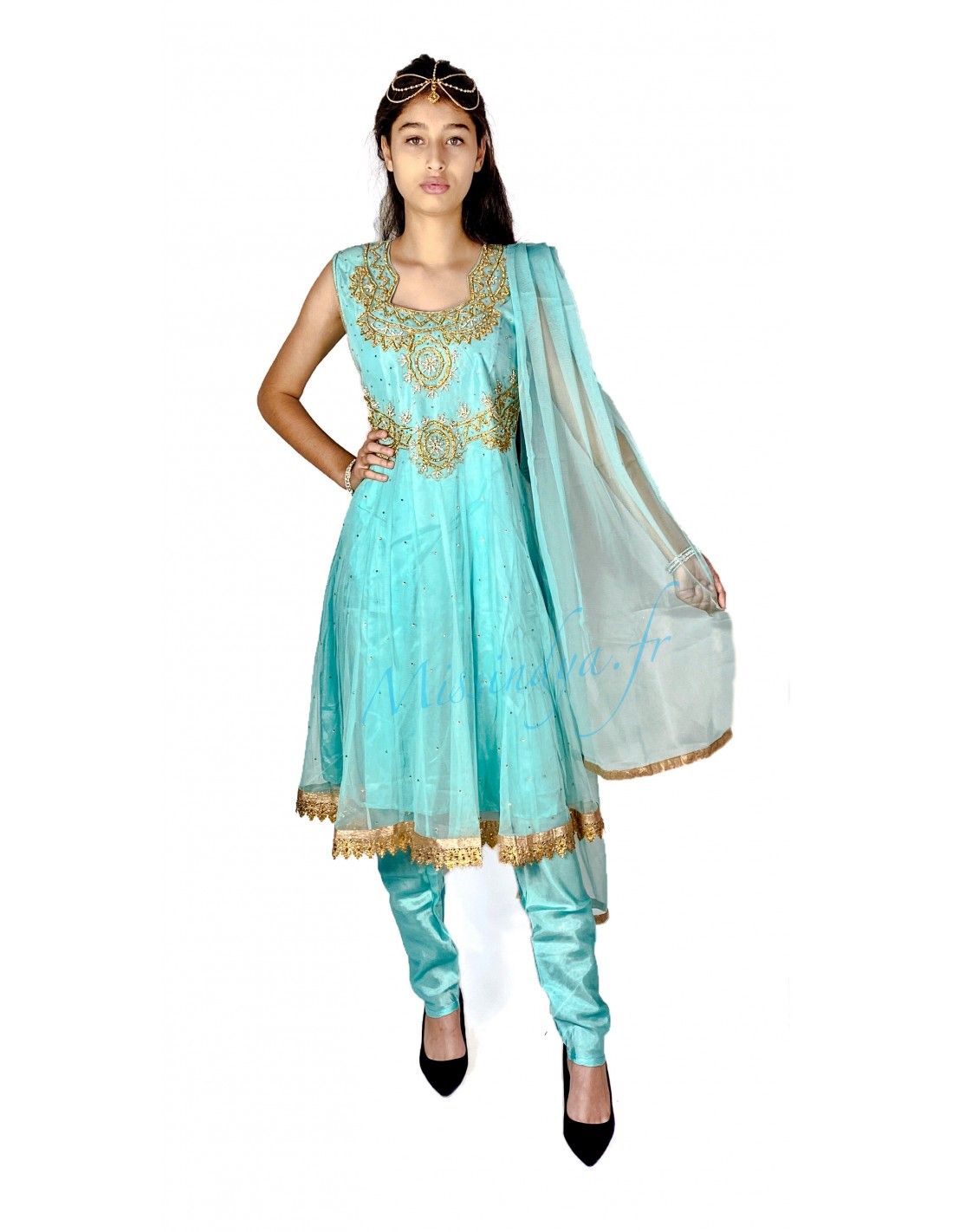 Salwar Kameez fille Preeti sari Bleu turquoise Enfant ( Tenue indie...