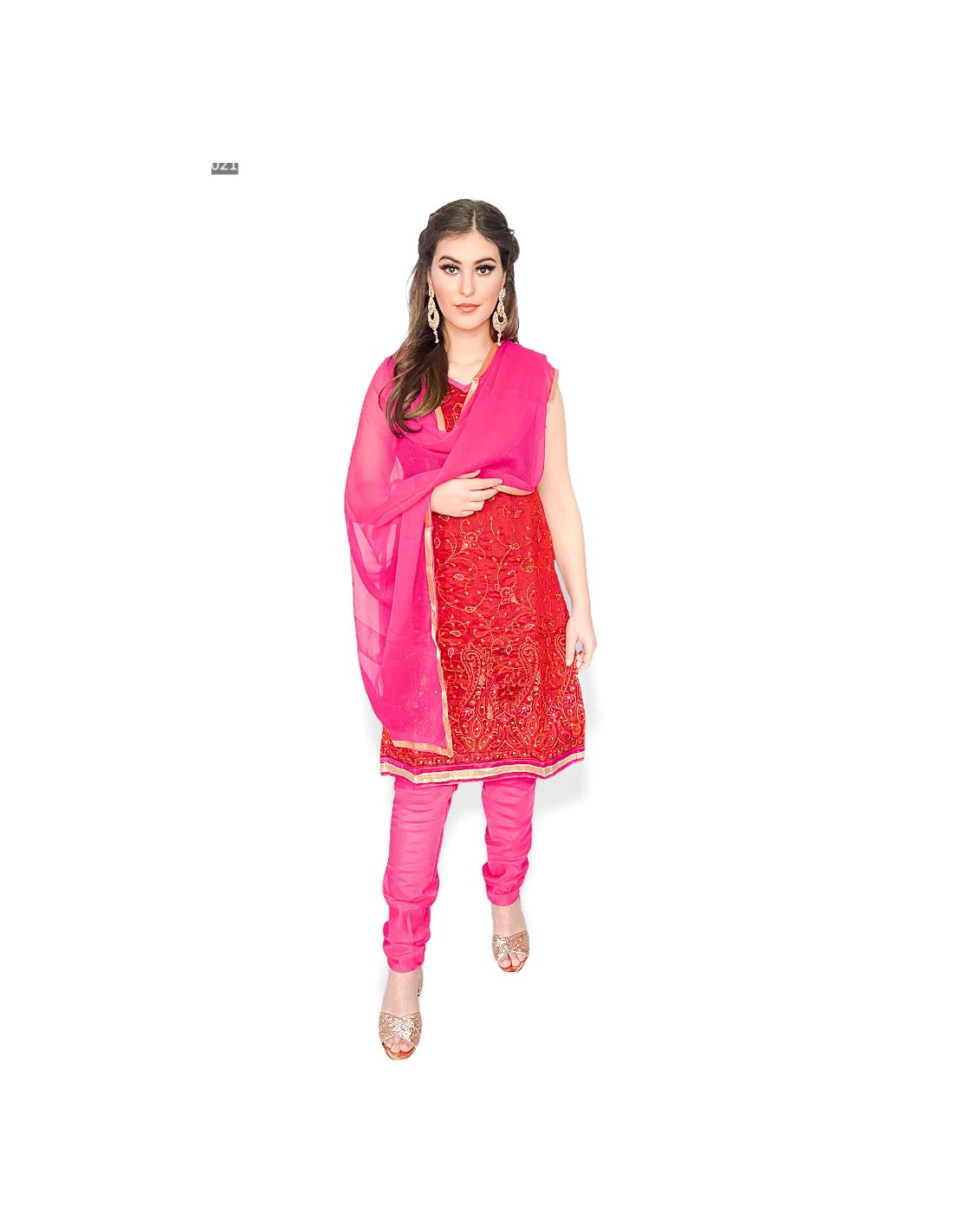 Salwar Kameez robe indienne churidar Rouge Rose ZAY M21 Robe indien...