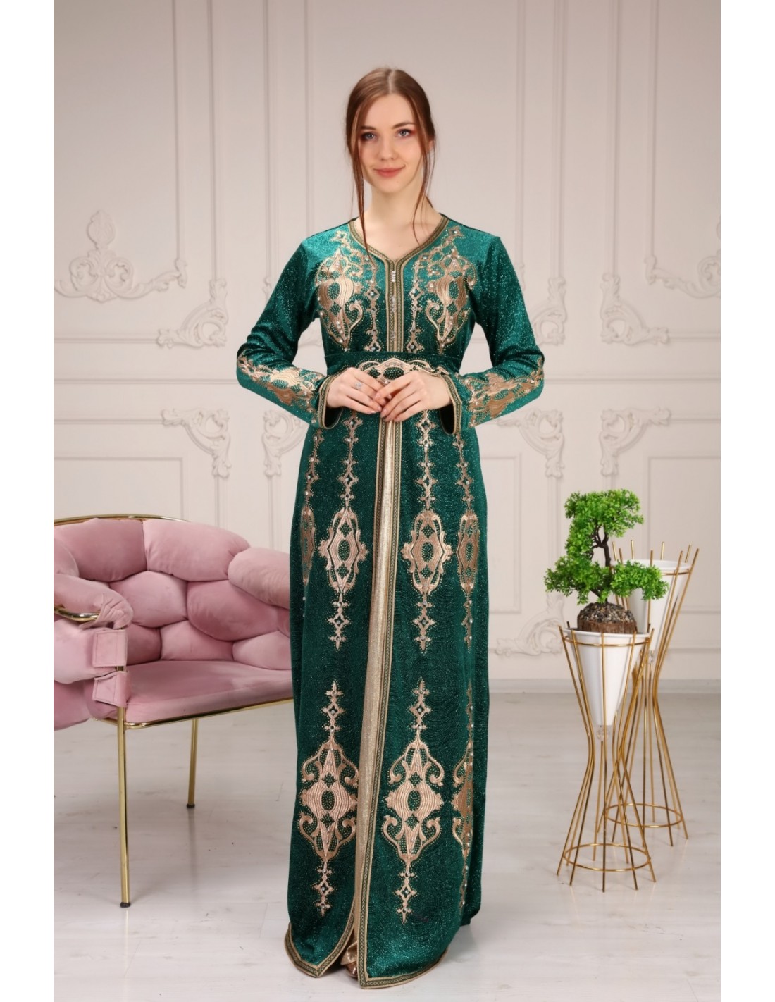 Caftan Takchita abaya Robe oriental Vert Jan22 Caftan Robe dubai Ta...