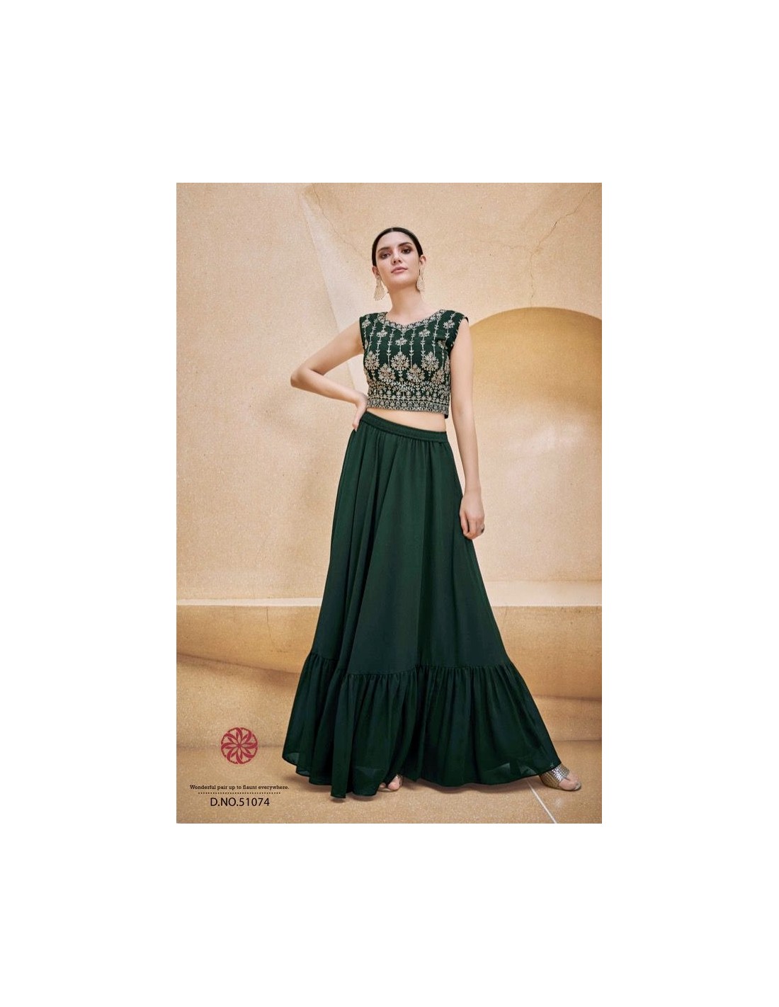 Lehenga sari Choli Fiona Veste brodé chic moderne Vert Lehenga chol...