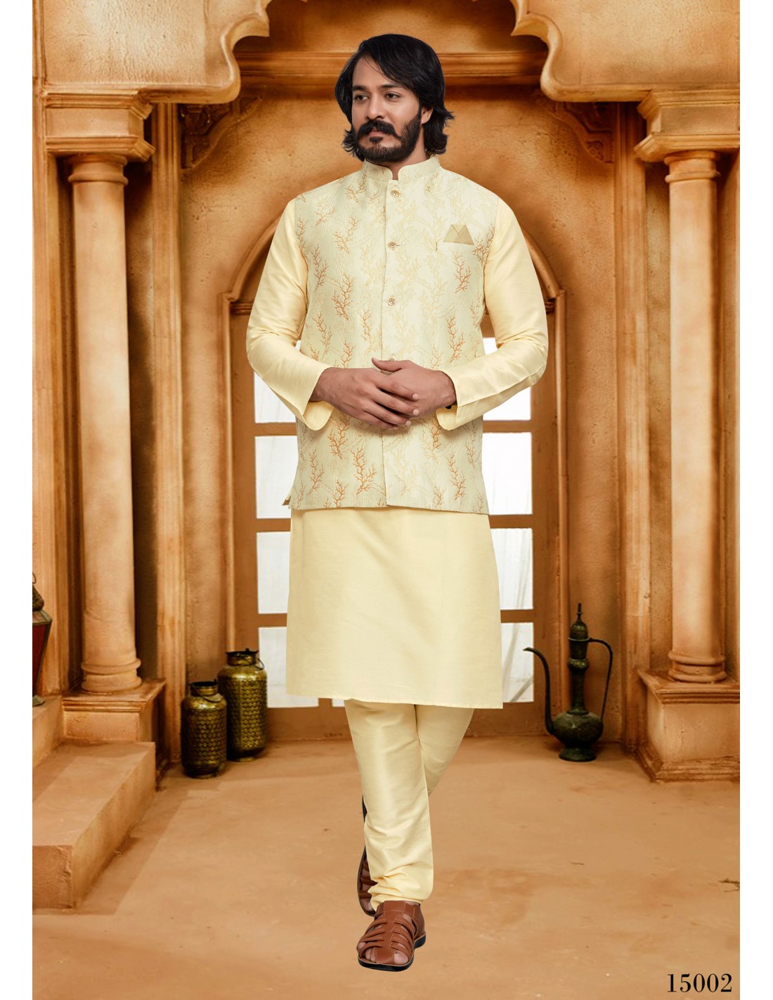 kurta Homme indien Paskistanais Beige blanc Robe indienne (sari ind...
