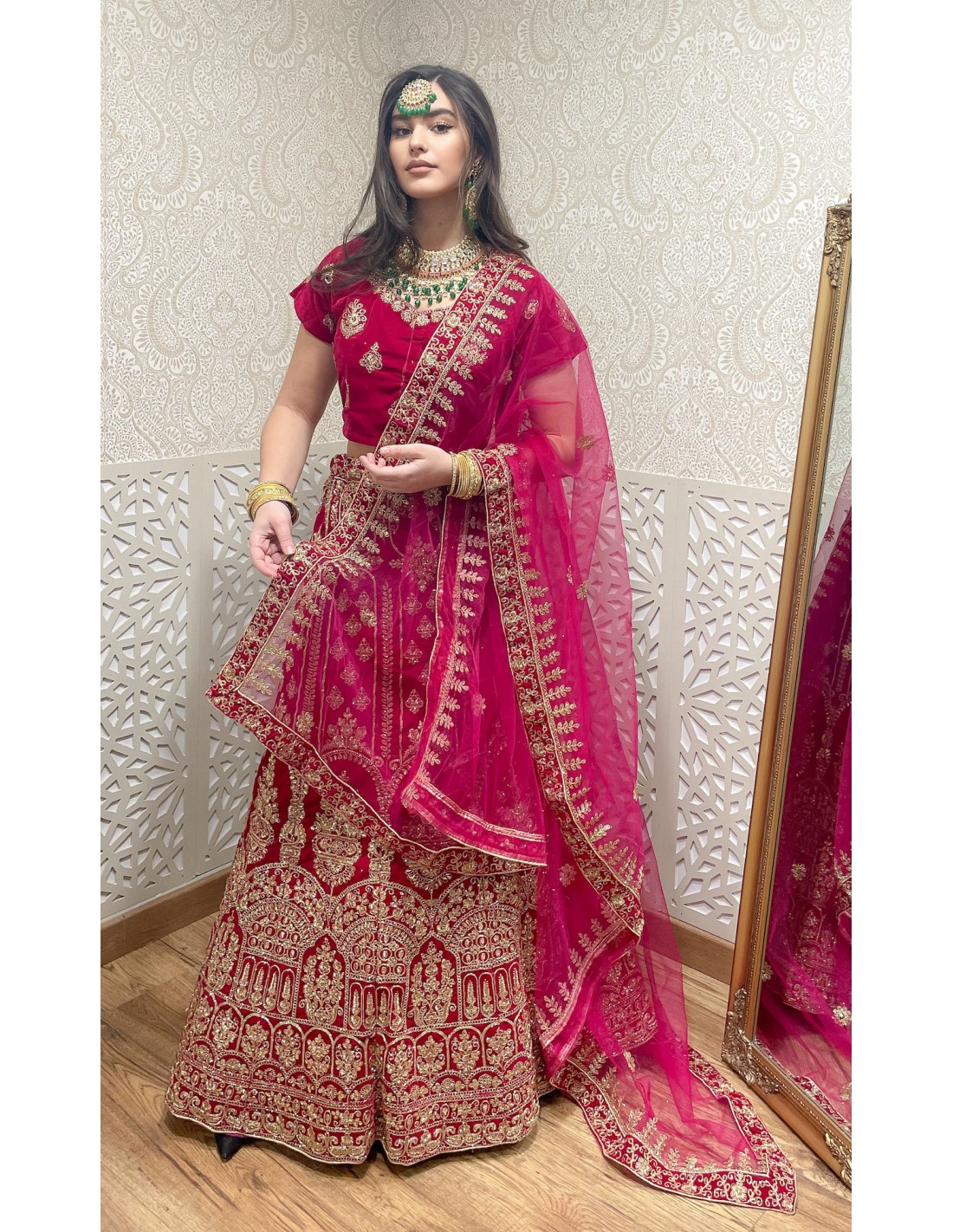 Lehenga choli SALEEMA rose et or Lehenga choli (ensemble jupe et bu...