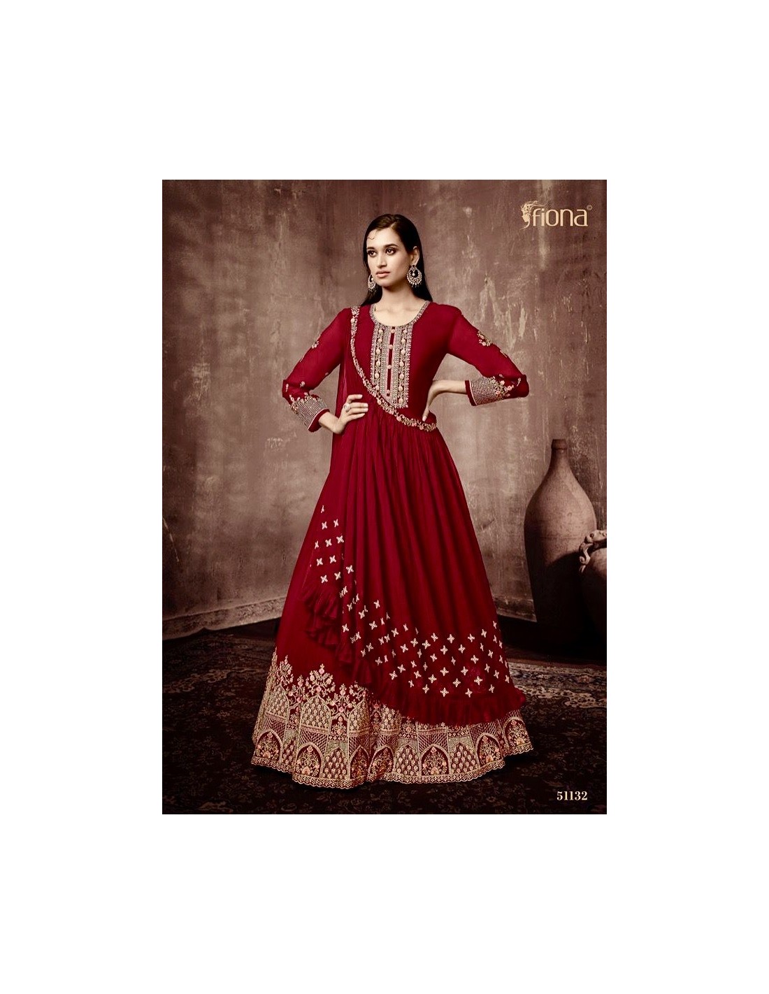 Robe de Soirée Princesse Longue Rouge Fiona Robe indienne (sari ind...